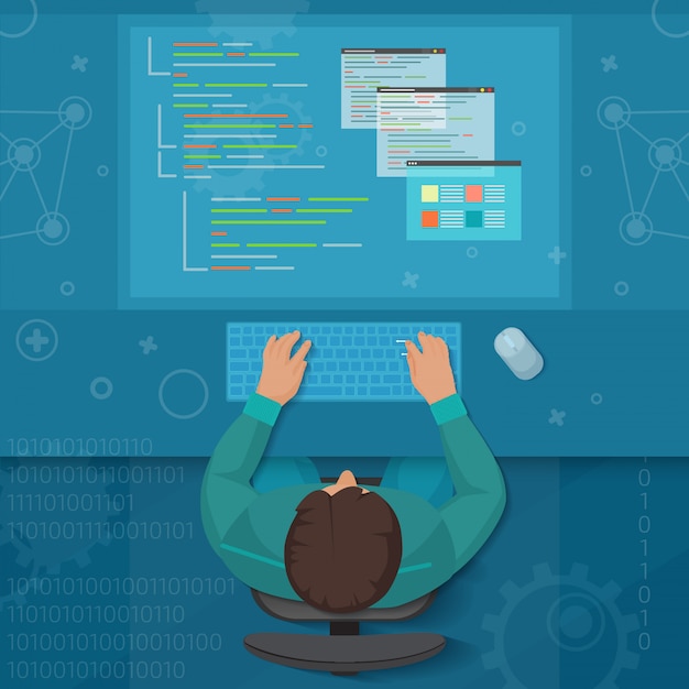 Premium Vector | Man software engineer developer concept Premium Vector | Man software engineer developer concept