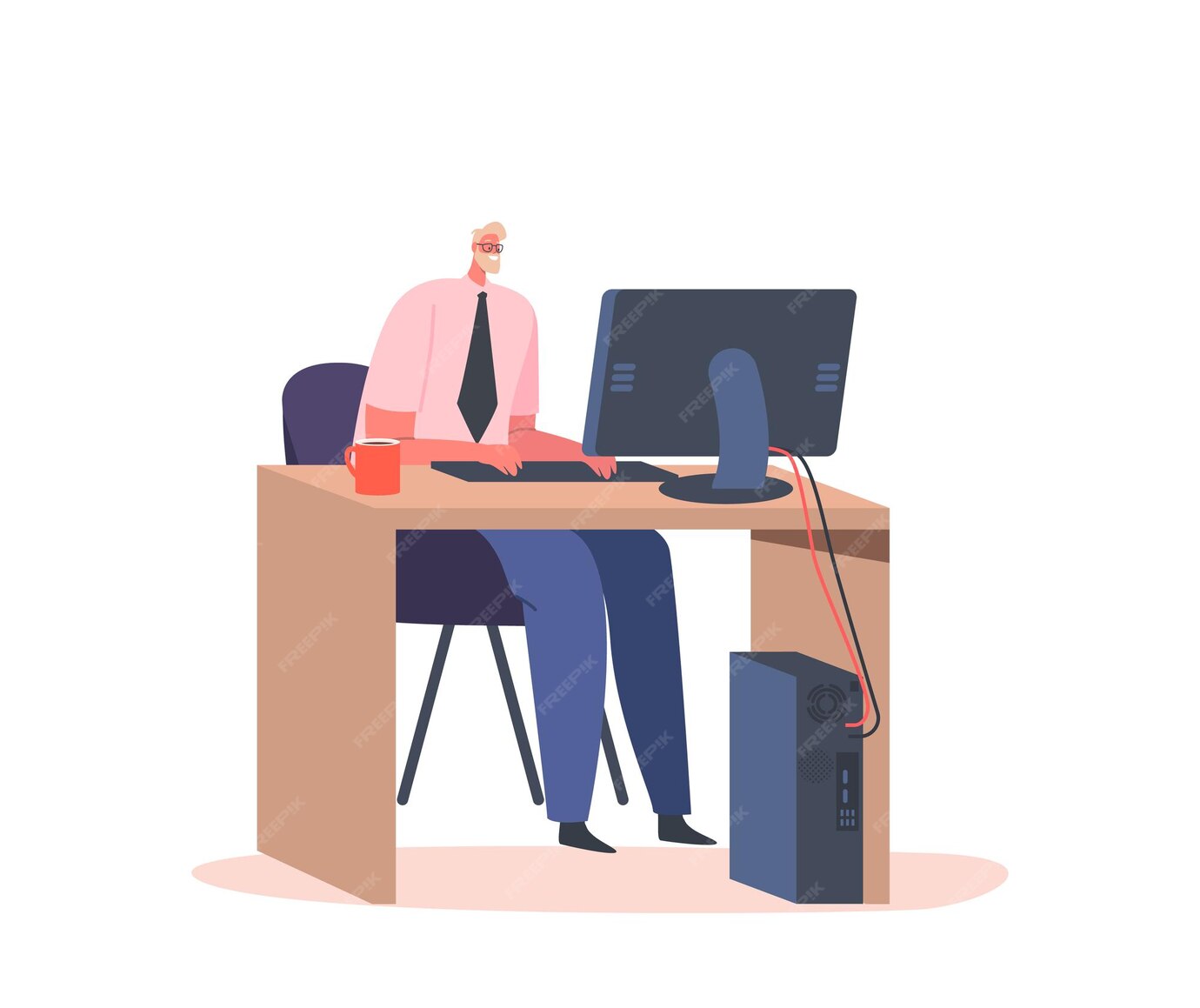 Premium Vector | Man sysadmin or coder at work on computer in office ...