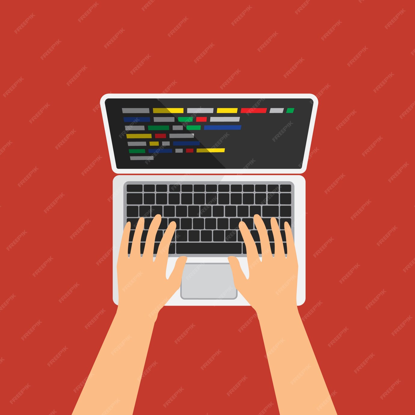 Premium Vector | Man typing on the keyboard and making program code. white laptop with code on a ...