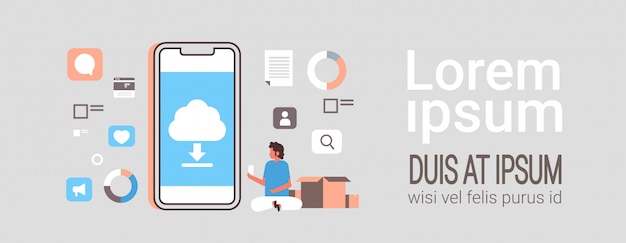 Premium Vector Man Using Computing Cloud Synchronization Mobile
