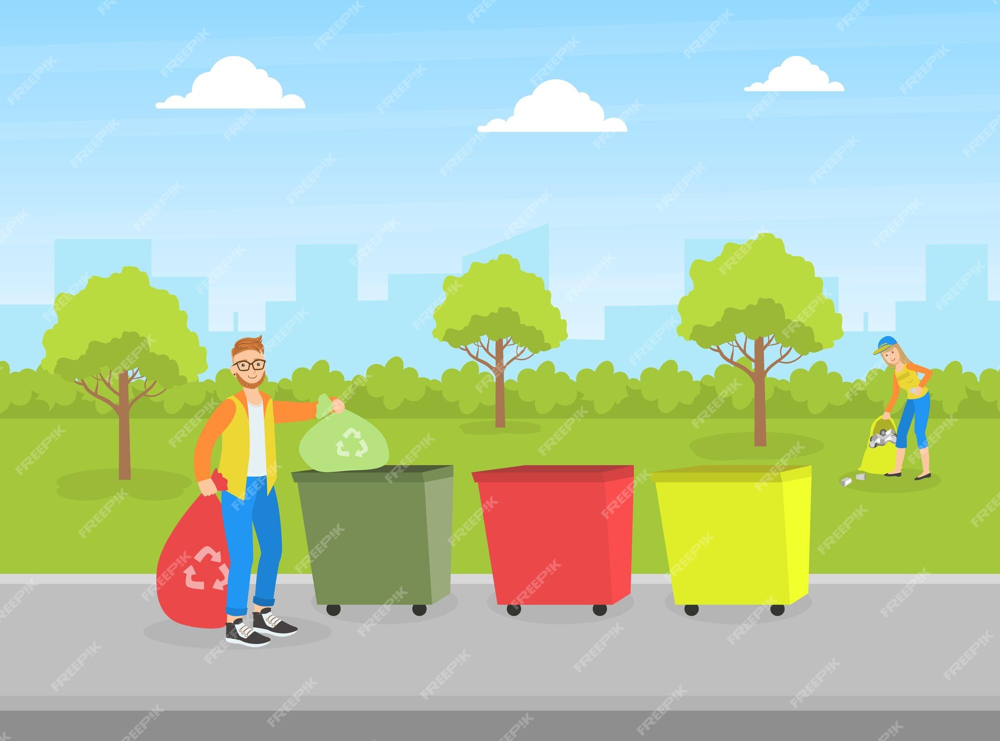 Premium Vector | Man volunteer collecting and sorting waste for ... Premium Vector | Man volunteer collecting and sorting waste for ...