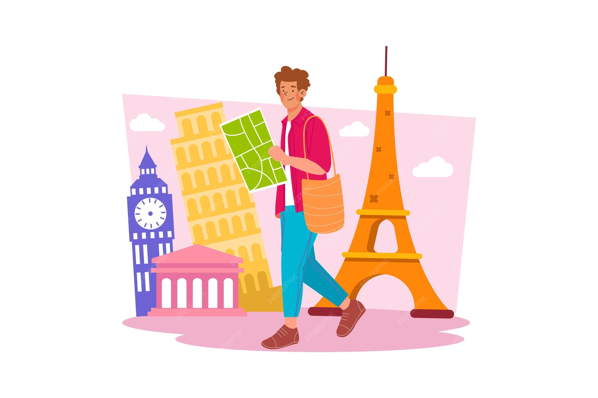 Premium Vector | A man walking to explore places in the city Premium Vector | A man walking to explore places in the city