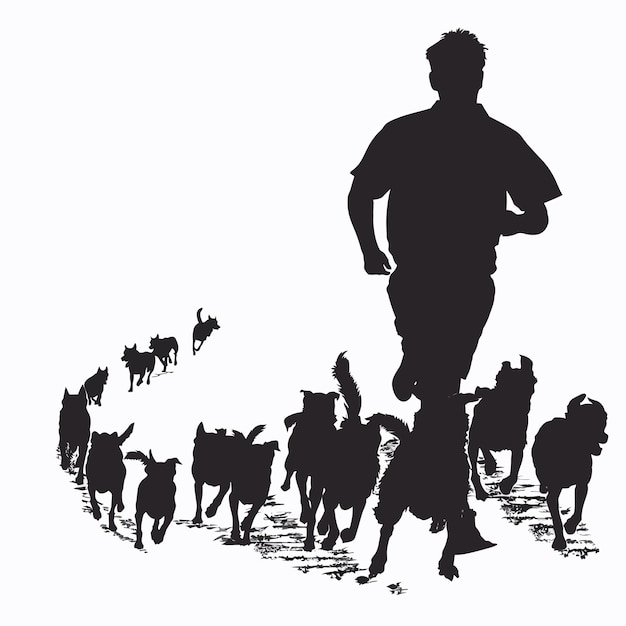 Premium Vector | A man walks with his dog and a herd of cattle Premium Vector | A man walks with his dog and a herd of cattle