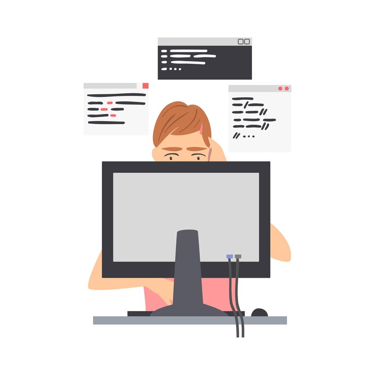 Premium Vector | Man Web Developer or Programmer Working In Front of ...