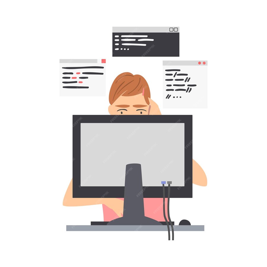Premium Vector | Man Web Developer or Programmer Working In Front of ...