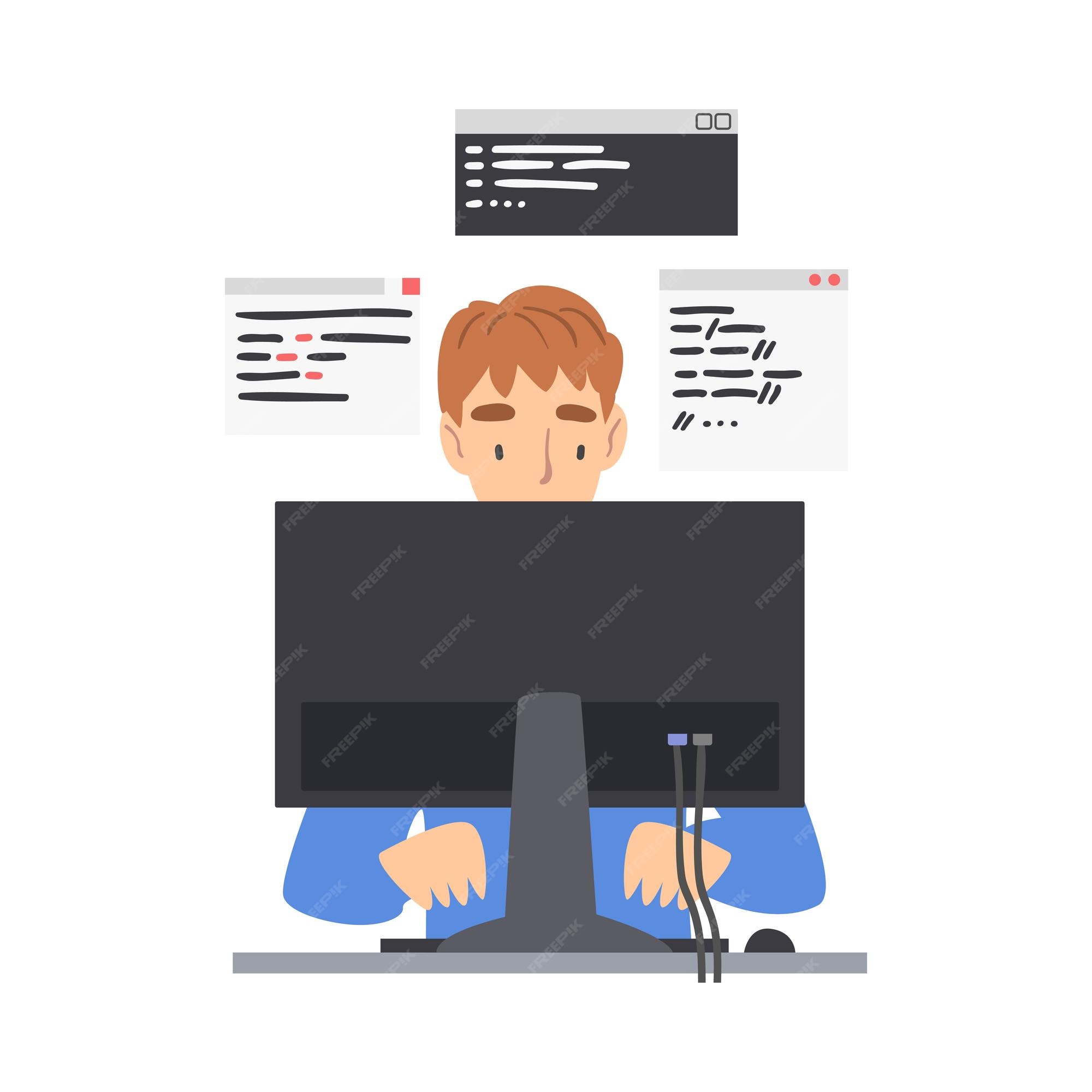 Premium Vector | Man Web Developer or Programmer Working In Front of ...