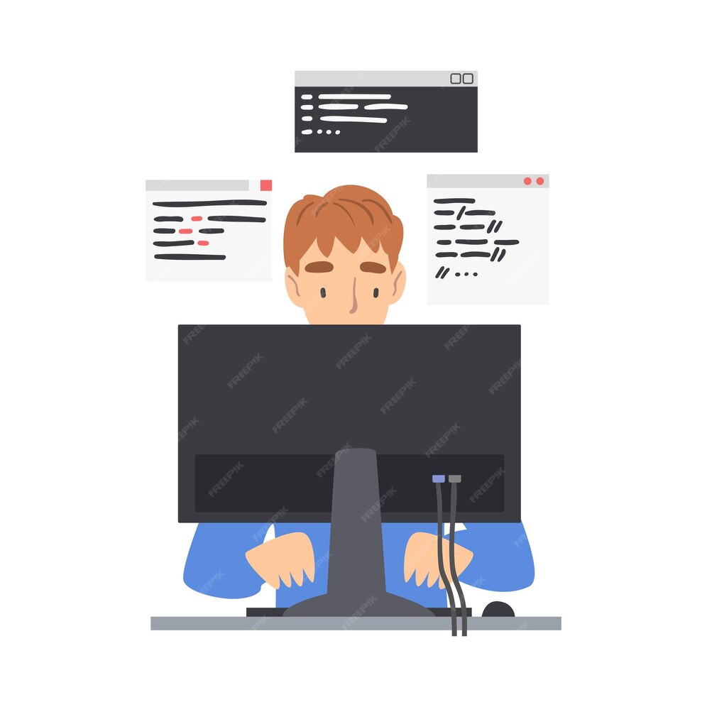 Premium Vector | Man Web Developer or Programmer Working In Front of ...