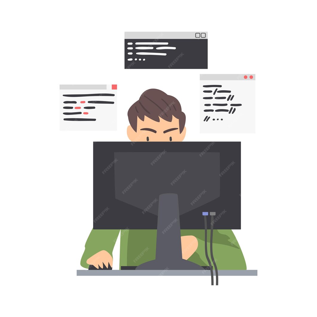 Premium Vector | Man Web Developer or Programmer Working In Front of ...