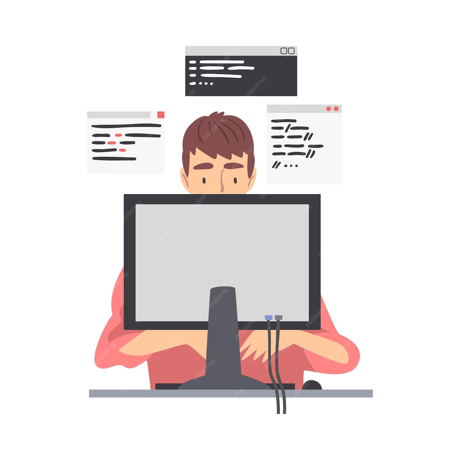 Premium Vector Man Web Developer Or Programmer Working In Front Of