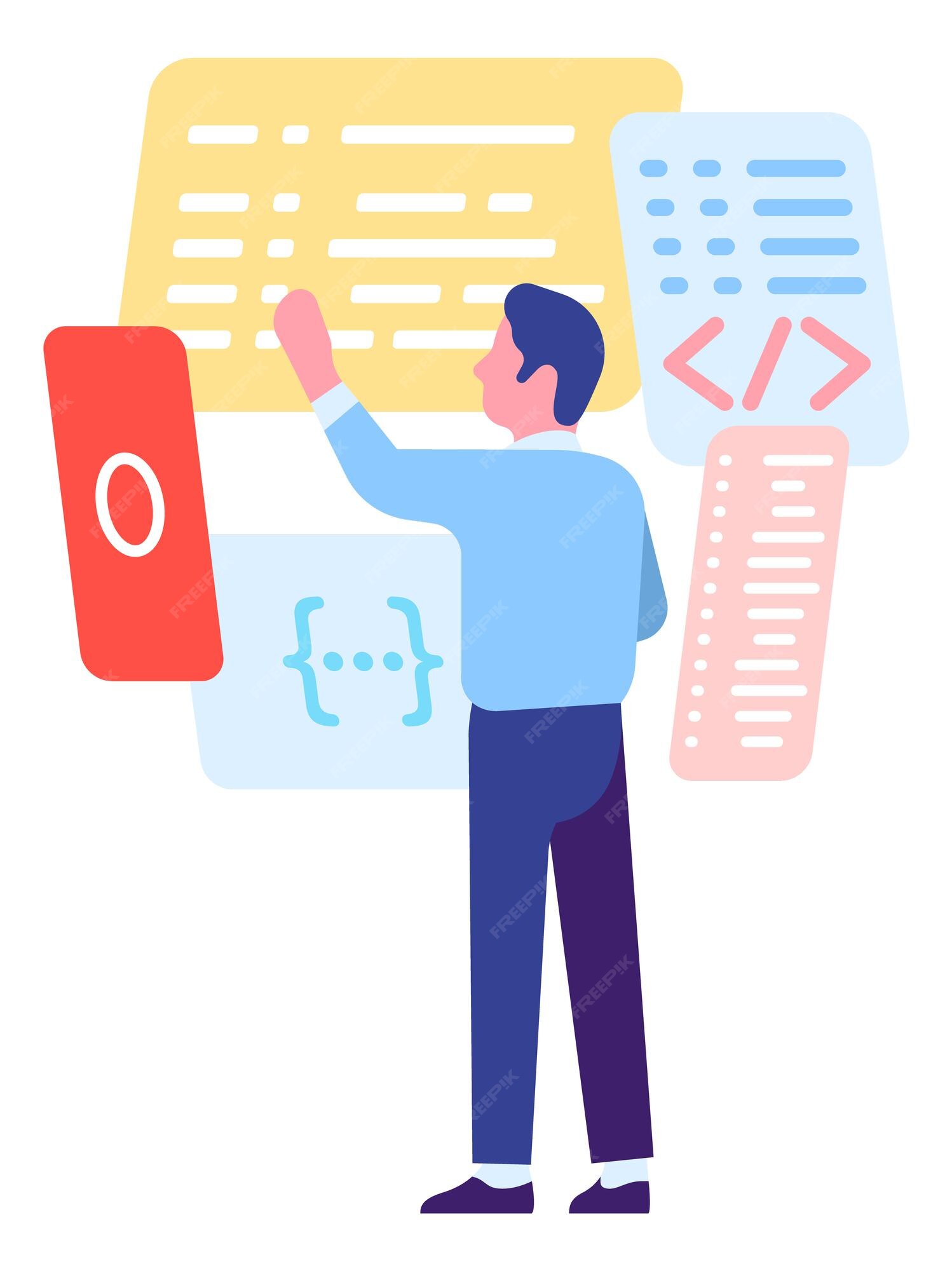 Premium Vector | Man working with code. Programming software process ...