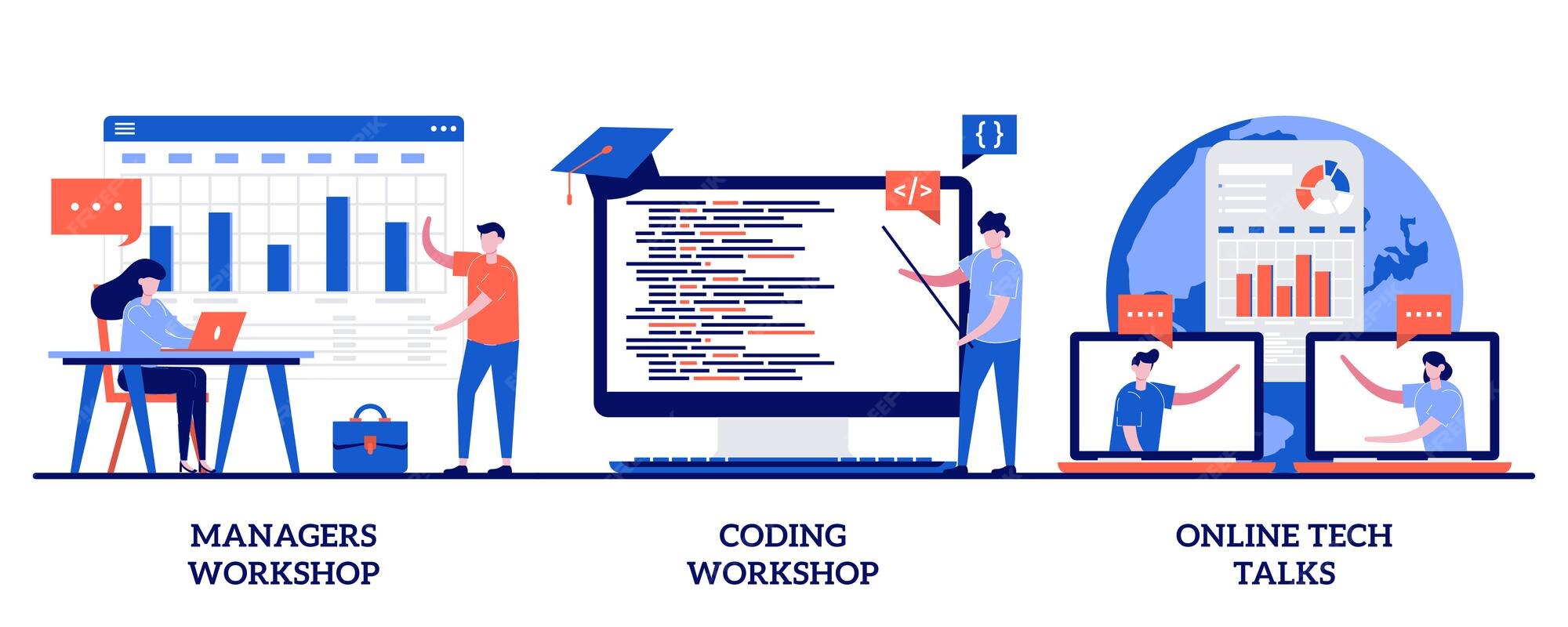 Premium Vector | Managers, coding workshop, online tech talks concept ...