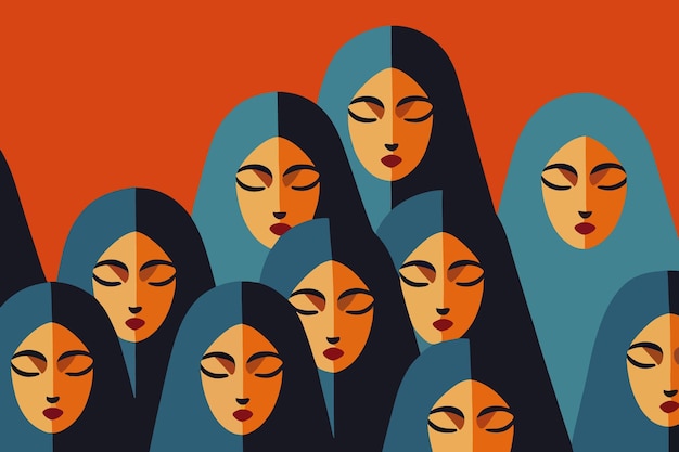 Premium Vector Many Women Wearing Hijabs At A Protest In Iran