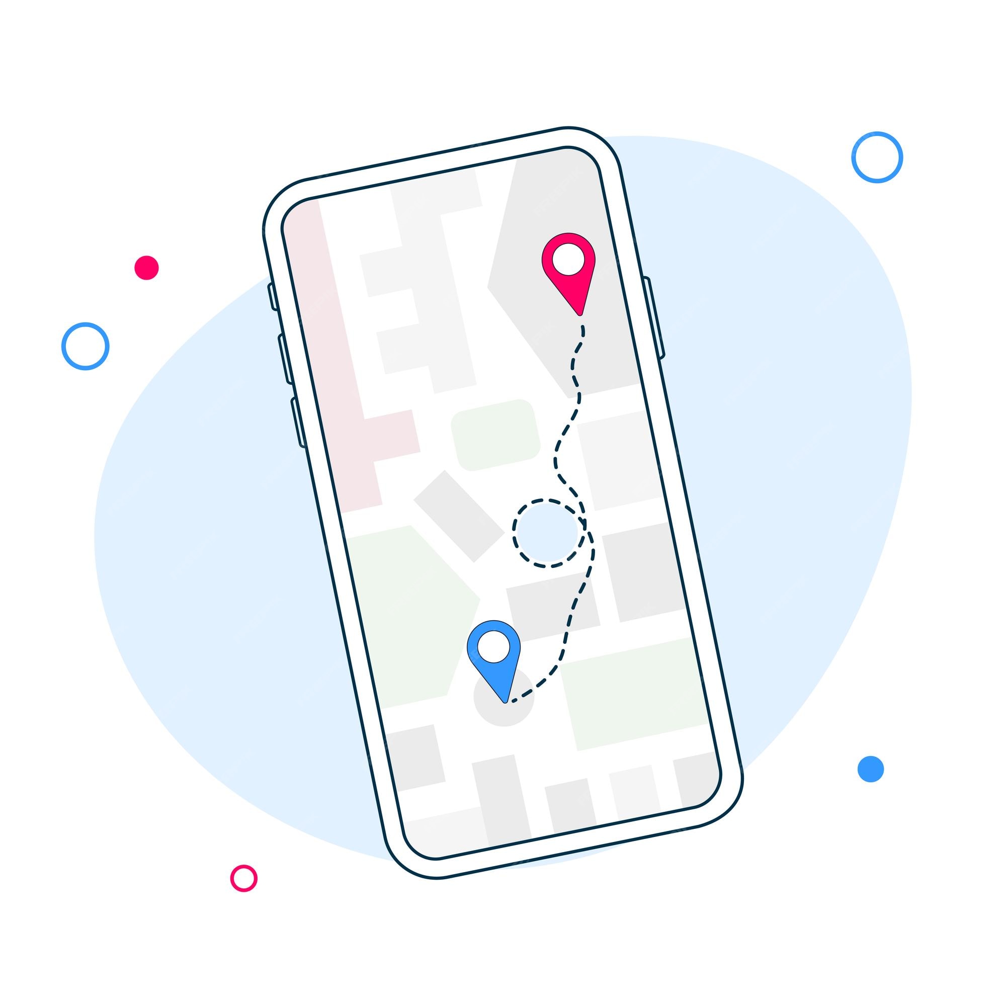 マップ Gps ナビゲーション スマート フォン マップ アプリケーションと画面上の赤いピンポイント アプリ検索マップ ナビゲーション ライン