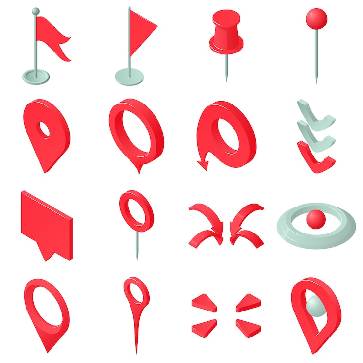 Premium Vector | Map pointer icons set. Isometric illustration of 16 ... Premium Vector | Map pointer icons set. Isometric illustration of 16 ...