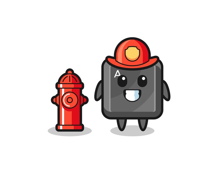 Premium Vector | Mascot character of keyboard button as a firefighter Premium Vector | Mascot character of keyboard button as a firefighter