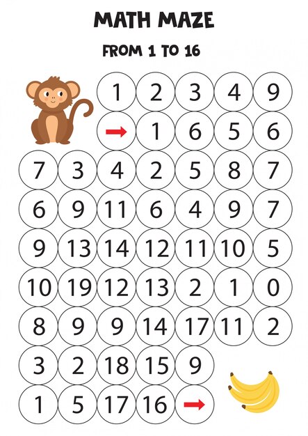 Premium Vector | Mathematical maze for kids. Count. Cute monkey goes to ... Premium Vector | Mathematical maze for kids. Count. Cute monkey goes to ...