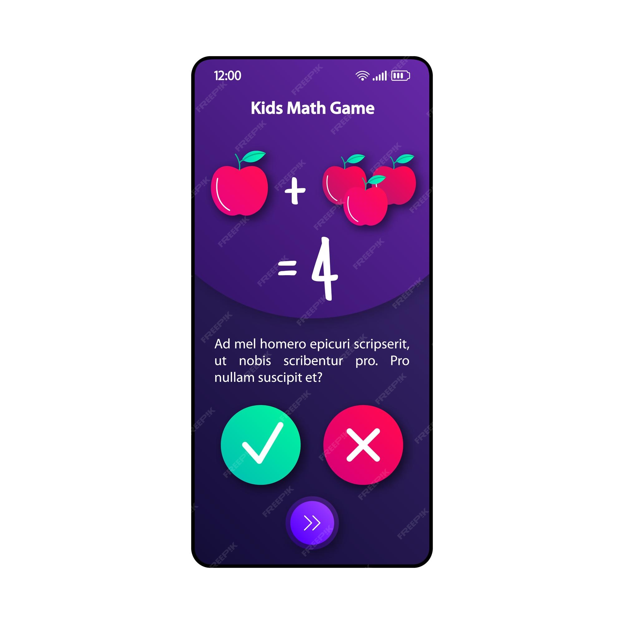 Premium Vector | Maths for kids smartphone interface vector template ...