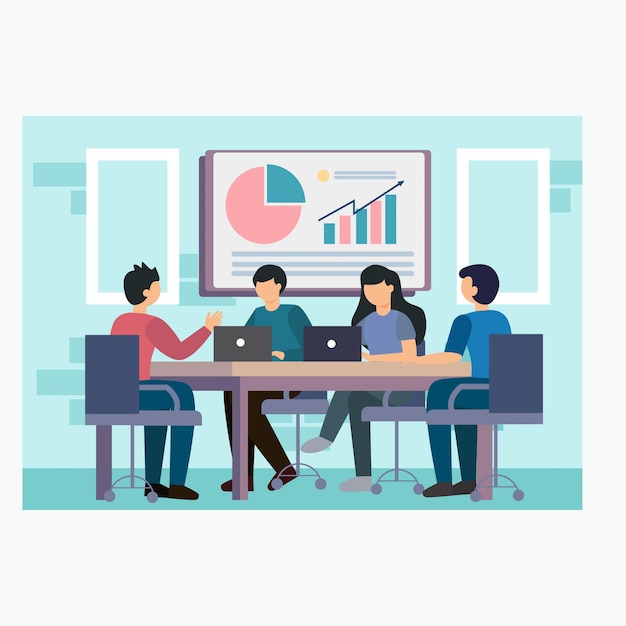 Premium Vector | Meeting business flat design illustration Premium Vector | Meeting business flat design illustration