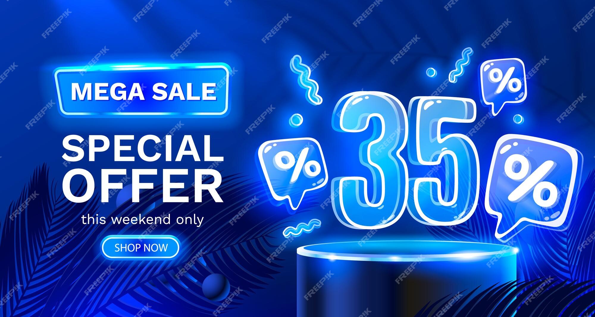 Premium Vector Mega Sale Special Offer Neon 35 Off Sale Banner Sign