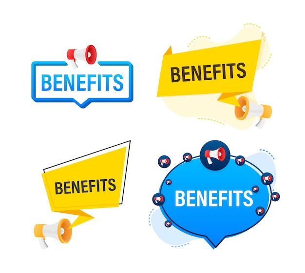Premium Vector | Megaphone label set with text benefits megaphone in ... Premium Vector | Megaphone label set with text benefits megaphone in ...