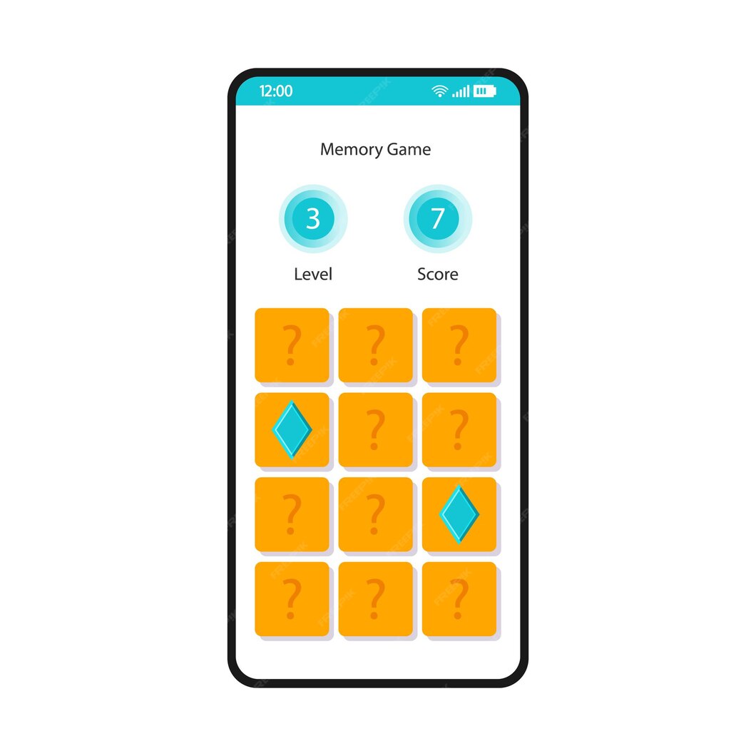 Premium Vector | Memory game smartphone interface vector template ...