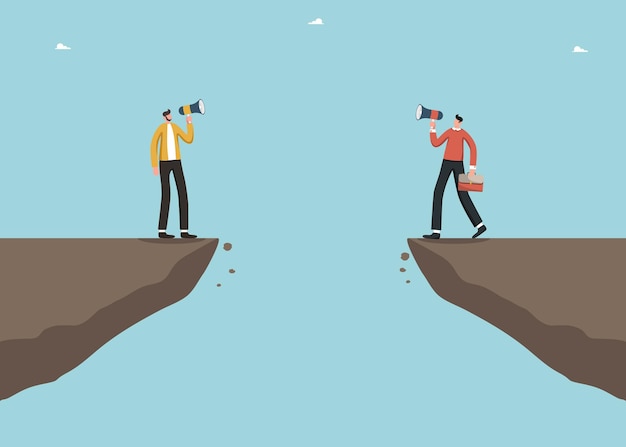 Premium Vector | Men argue on opposite sides of cliff Premium Vector | Men argue on opposite sides of cliff
