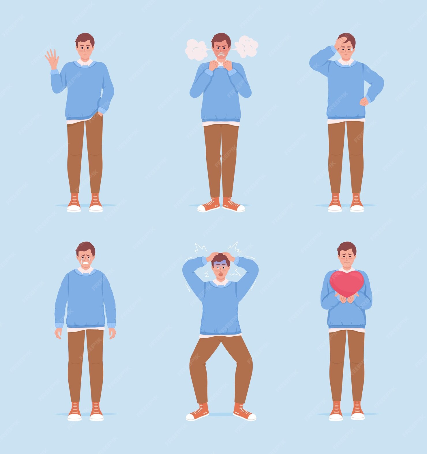 Premium Vector | Men demonstrating different emotions semi flat color ... Premium Vector | Men demonstrating different emotions semi flat color ...