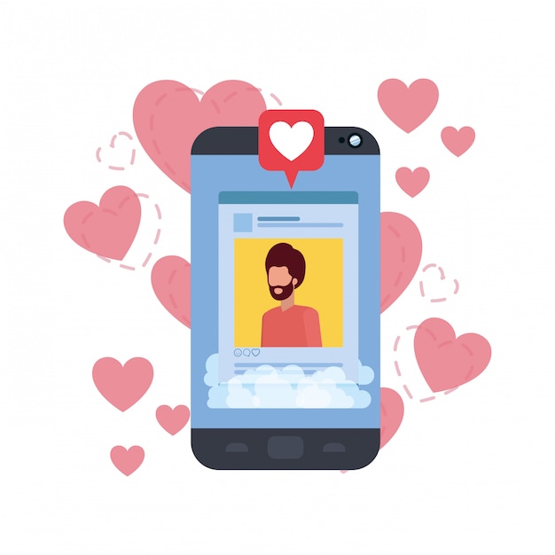 Premium Vector | Men social network profile with hearts Premium Vector | Men social network profile with hearts