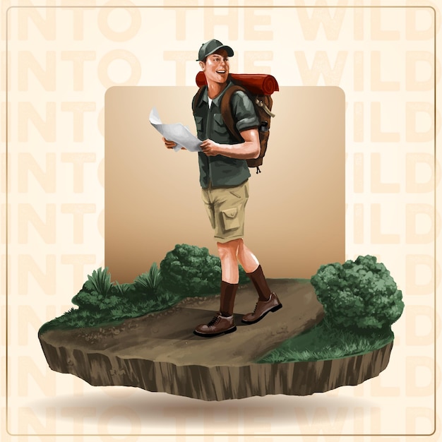Premium Vector | Men walk into the wild - vintage illustration Premium Vector | Men walk into the wild - vintage illustration