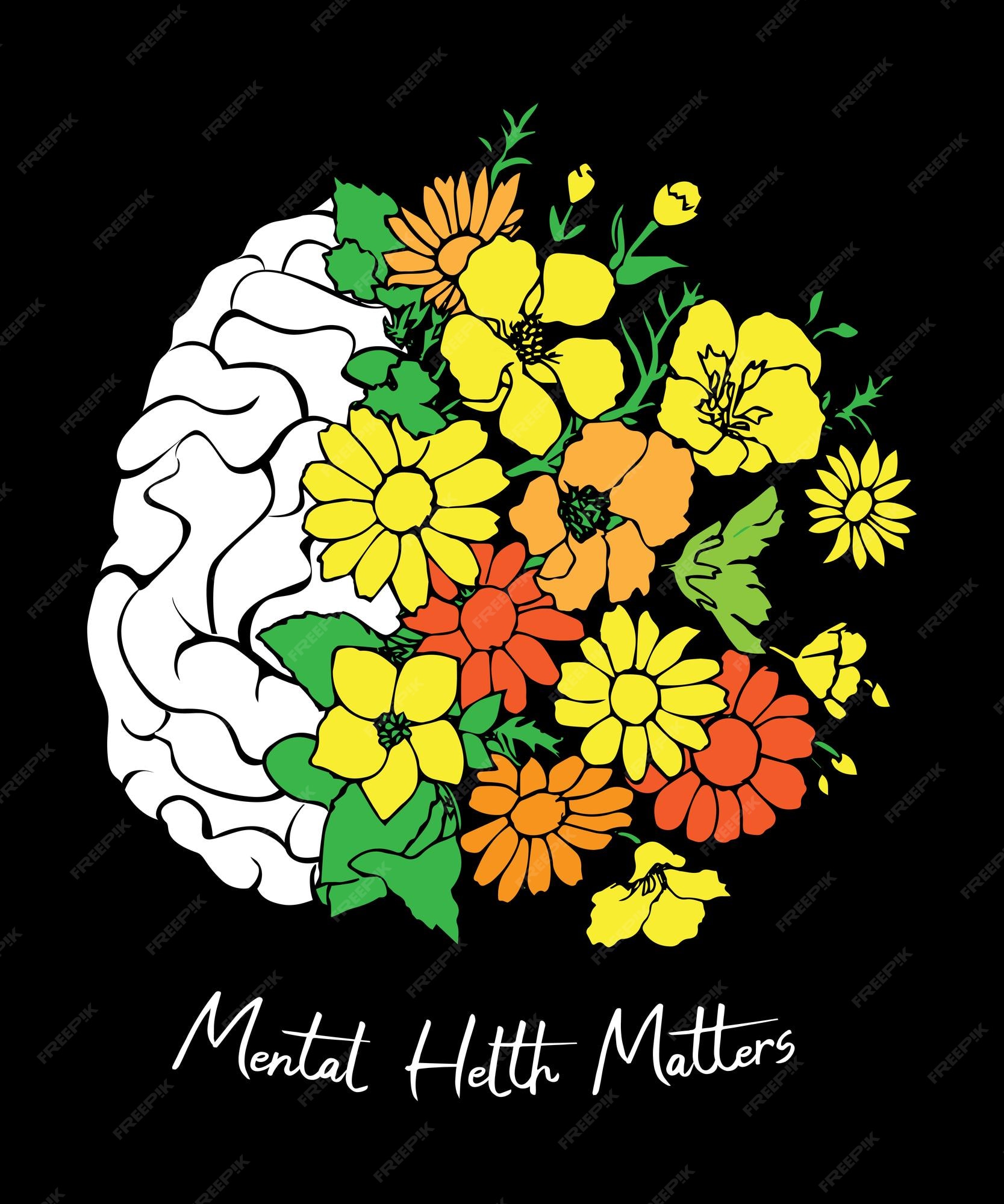 Premium Vector Mental Health Matters Flower Bouquet Hand Lettering