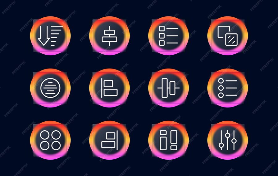 Premium Vector | Menu buttons set icon tiles squares arrows lists application buttons alignment ...