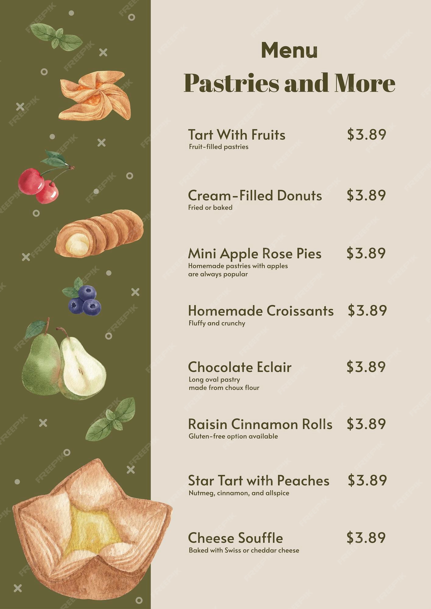 Premium Vector Menu Template With Pastry Day Concept Watercolor Style