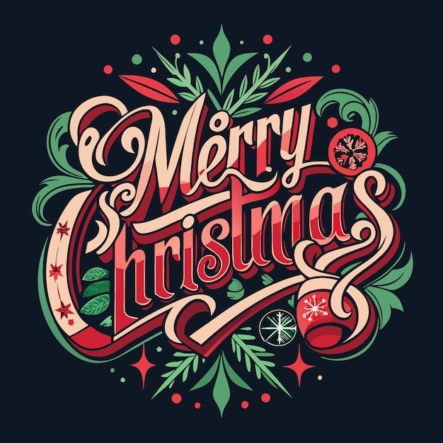 Merry Christmas Lettering Typography Vector Design Premium Ai