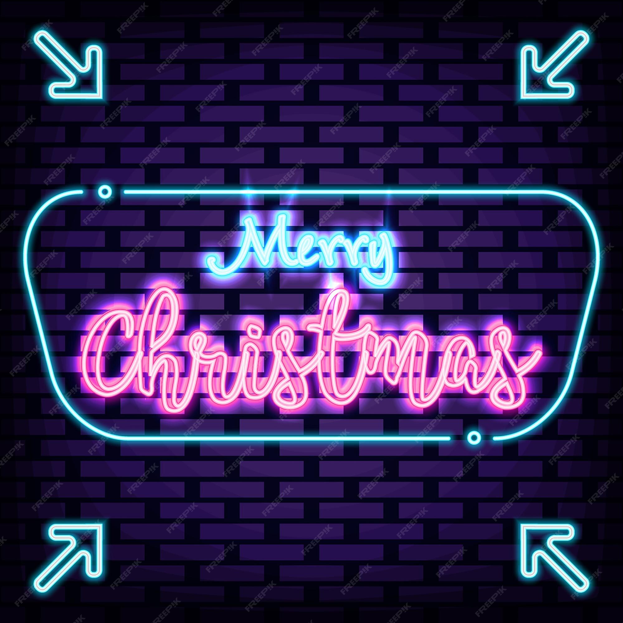 Premium Vector Merry Christmas Neon Sign Bright Signboard Light Banner