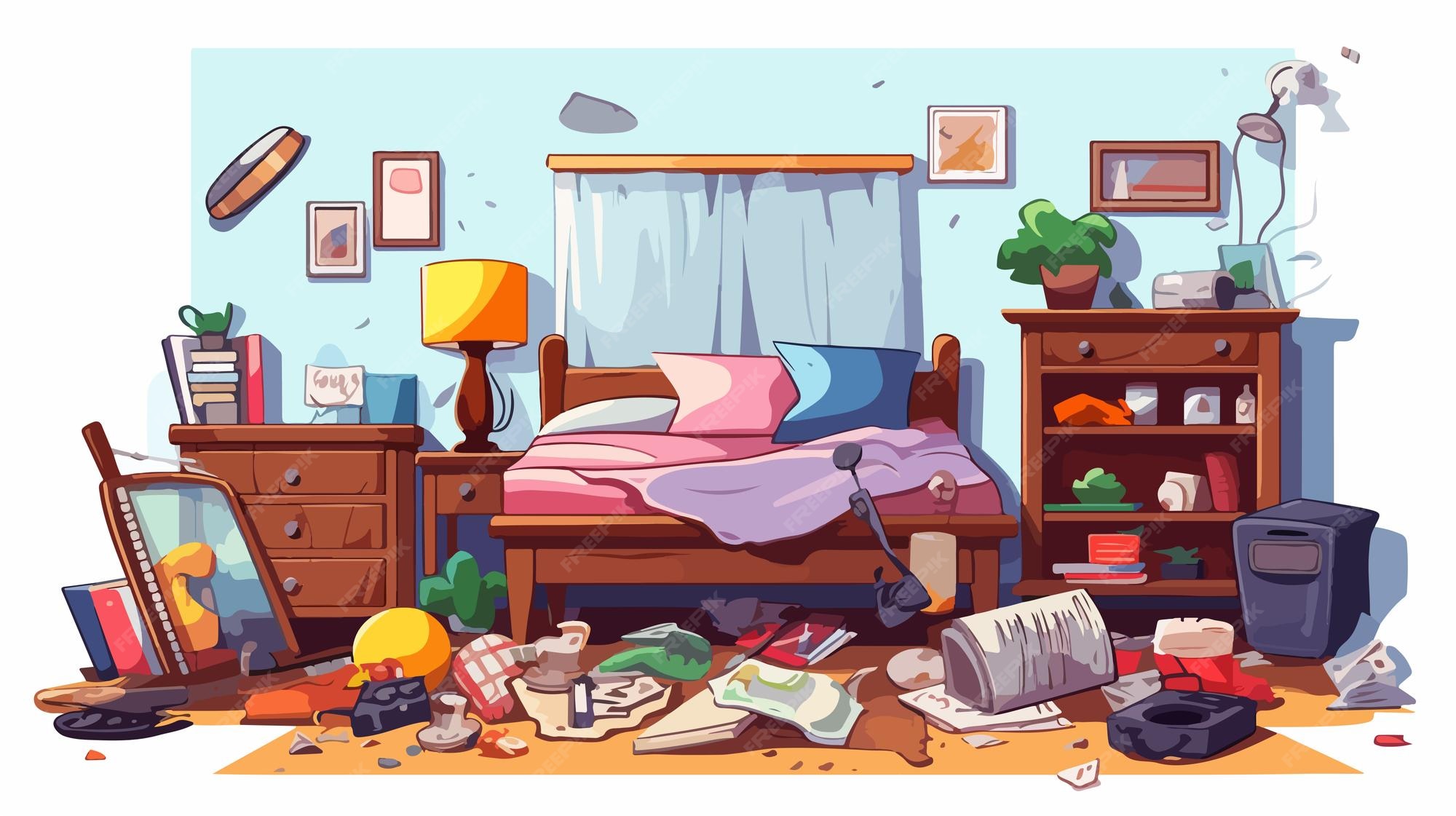 Messy Cartoon Room On White Background Premium Ai Generated Vector