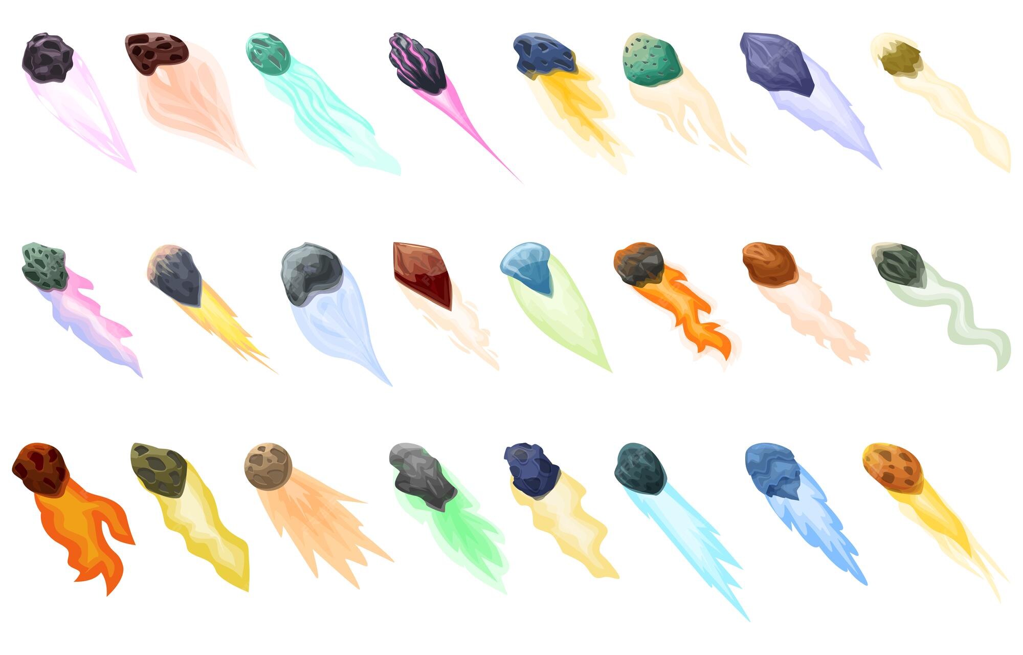 Premium Vector | Meteor trail icons set cartoon vector comet flying ... Premium Vector | Meteor trail icons set cartoon vector comet flying ...