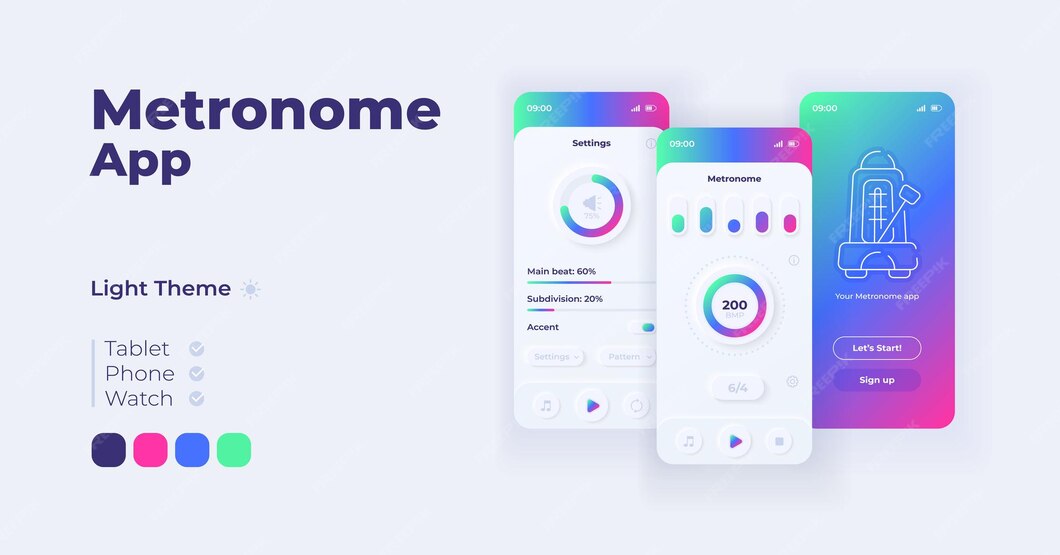 Premium Vector | Metronome application cartoon smartphone interface ...