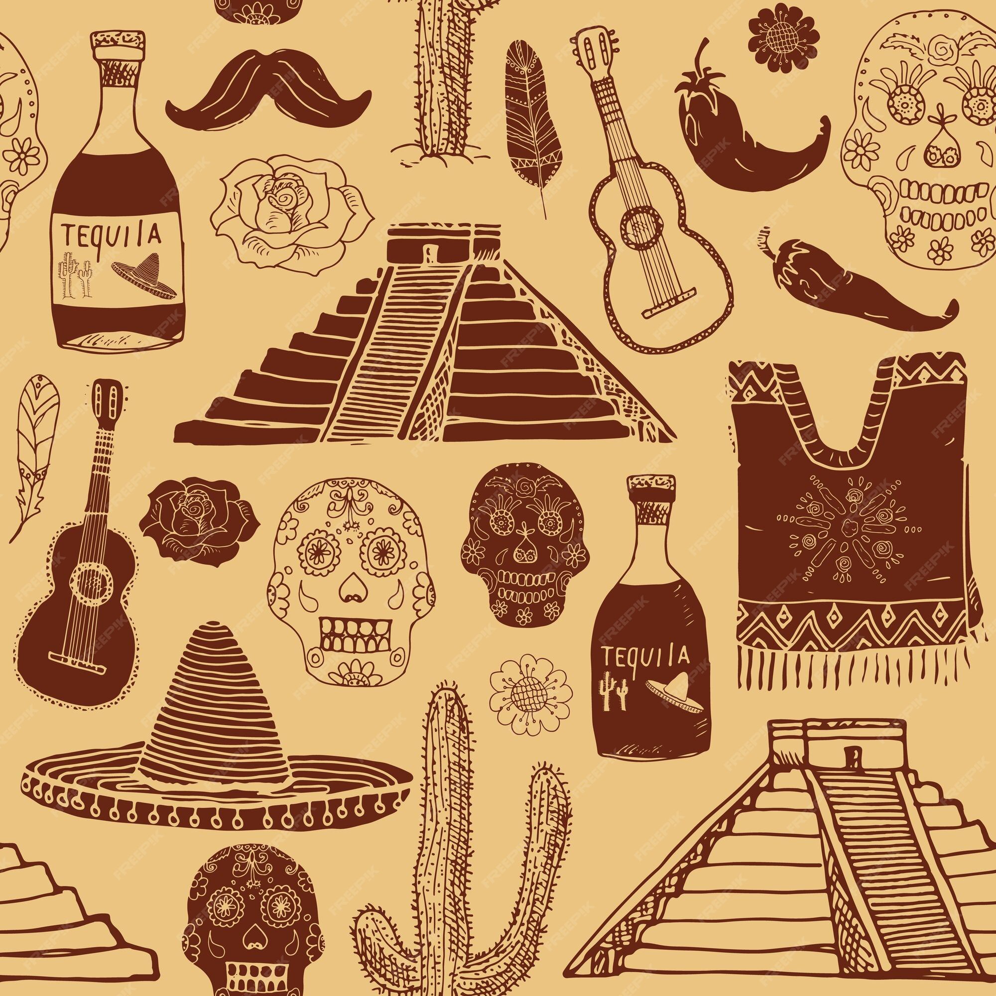 Premium Vector | Mexico seamless pattern doodle elements vector ... Premium Vector | Mexico seamless pattern doodle elements vector ...