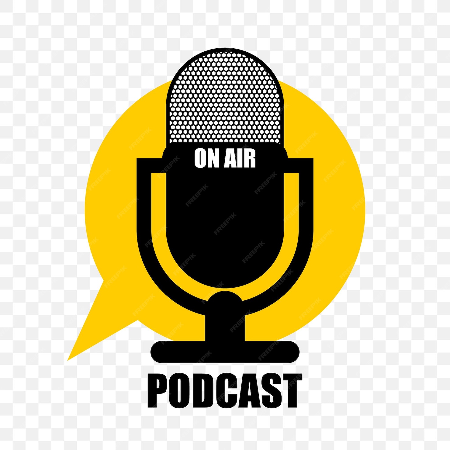 Premium Vector | A microphone with the words on air podcast on a yellow ... Premium Vector | A microphone with the words on air podcast on a yellow ...