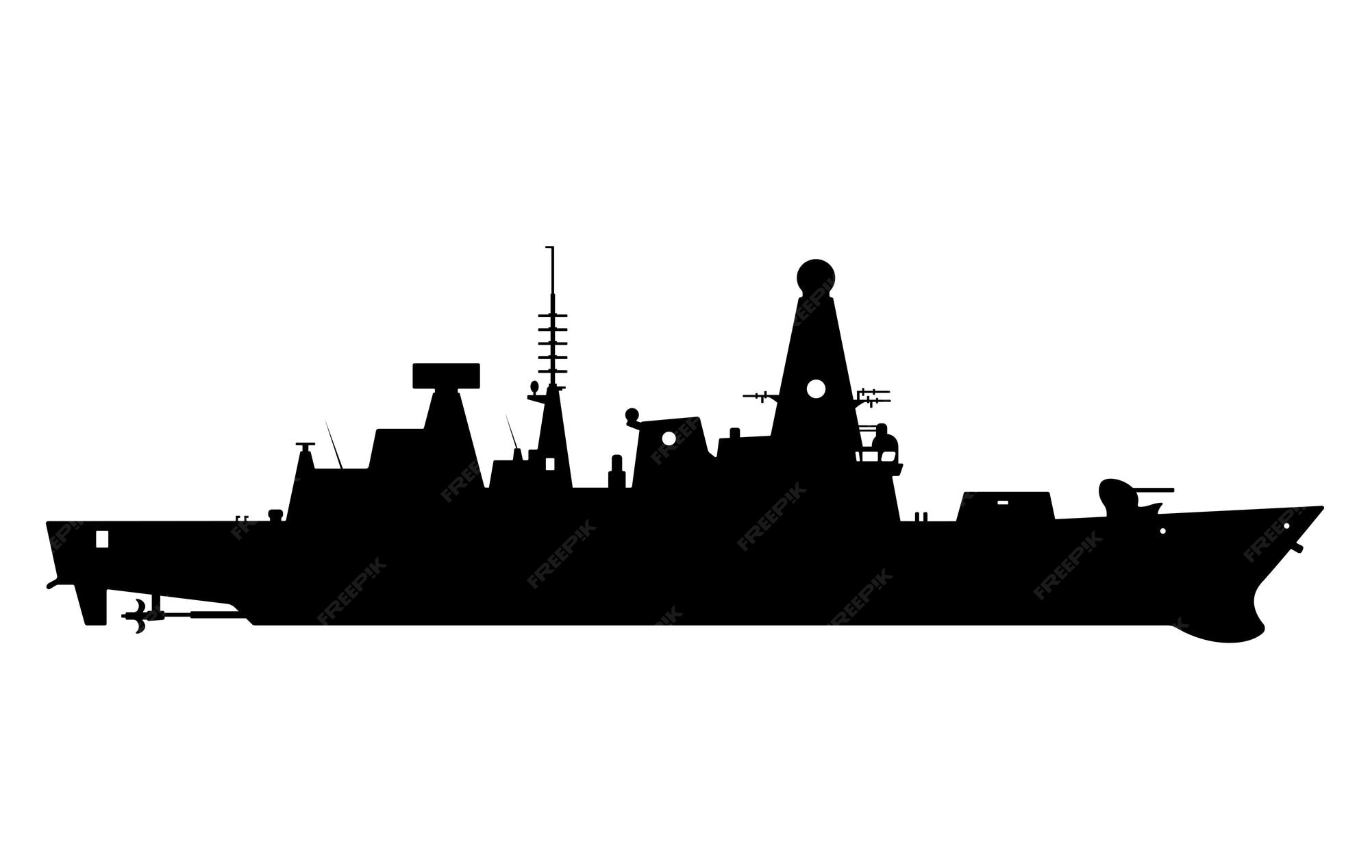 Premium Vector | Military destroyer warship vessel silhouette, army ... Premium Vector | Military destroyer warship vessel silhouette, army ...