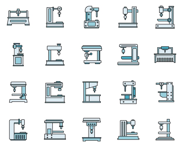 Premium Vector | Milling machine device icons set vector color line Premium Vector | Milling machine device icons set vector color line