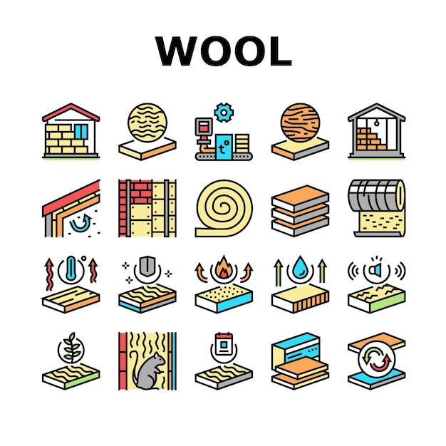 Premium Vector | Mineral wool material collection icons set vector Premium Vector | Mineral wool material collection icons set vector