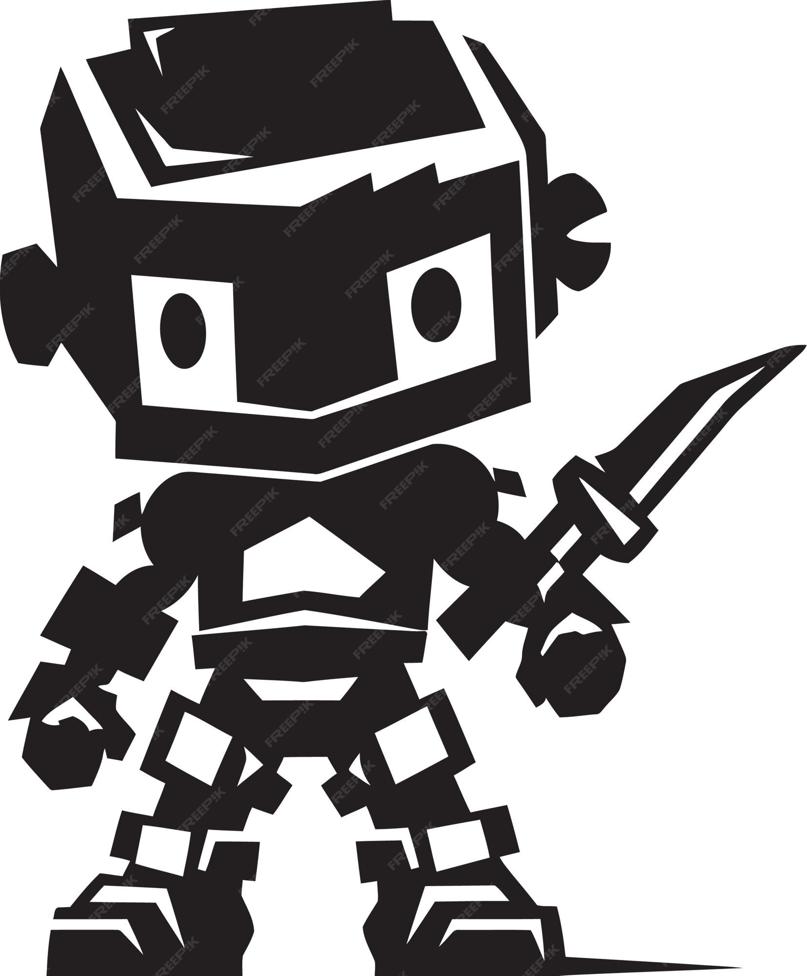 Mini Mech Tiny Combat Robot In Black Vector Logo Adorable Defender Cute Tiny Combat Bot Emblem