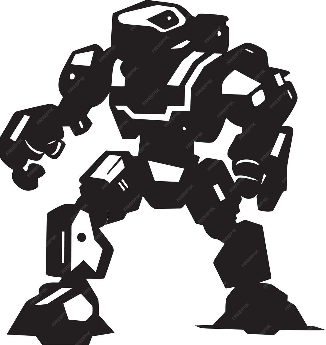Mini Mech Tiny Combat Robot In Black Vector Logo Adorable Defender Cute Tiny Combat Bot Emblem