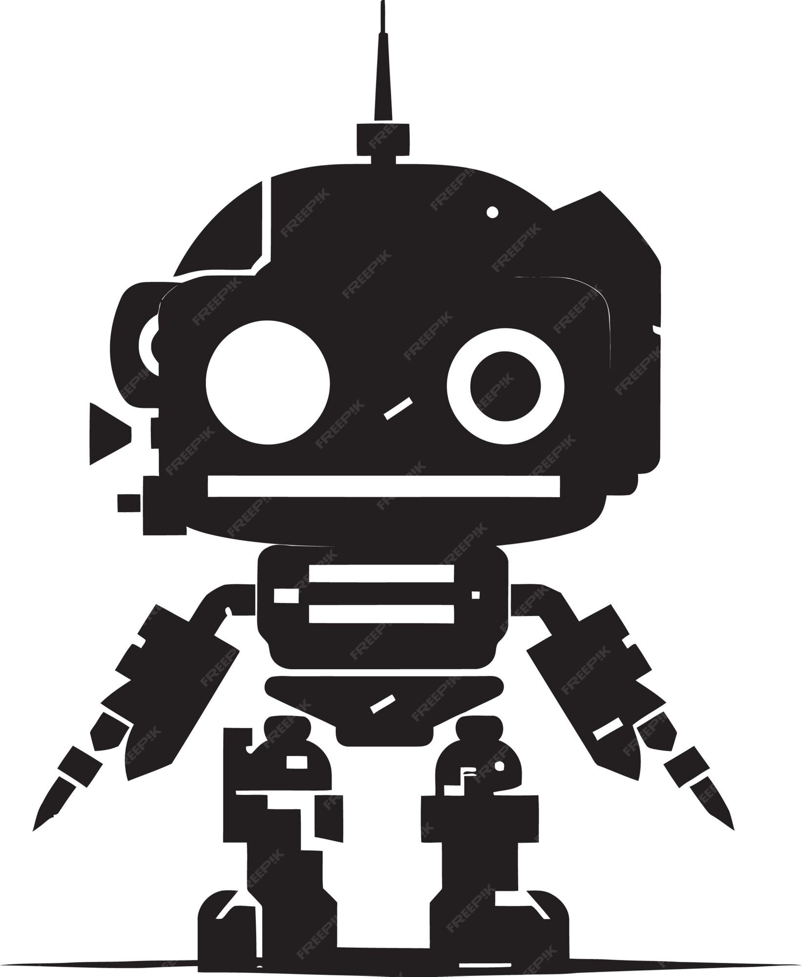 Premium Vector Mini Mech Tiny Combat Robot In Black Vector Logo Adorable Defender Cute Tiny