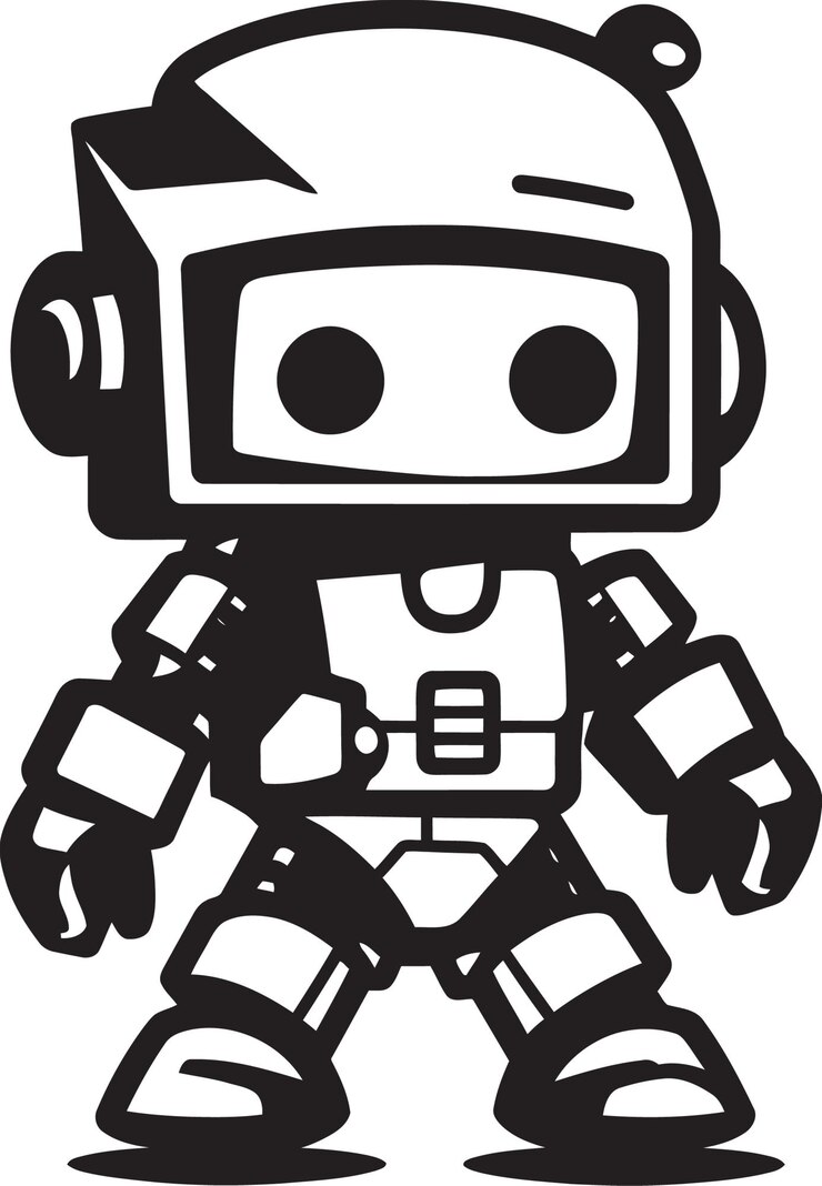 Premium Vector Mini Mech Tiny Combat Robot In Black Vector Logo Adorable Defender Cute Tiny
