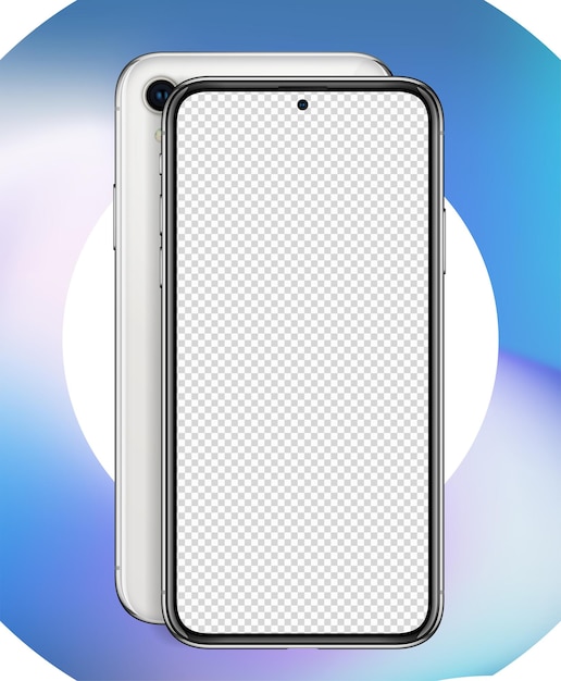 벡터 프리젠테이션 앱을 위한 미니멀리스트 스마트 폰 디스플레이 Infographics Ux Ui 그래픽 그래디언트 원의 전면 및 후면 보기가 있는 스마트폰 프리미엄 벡터