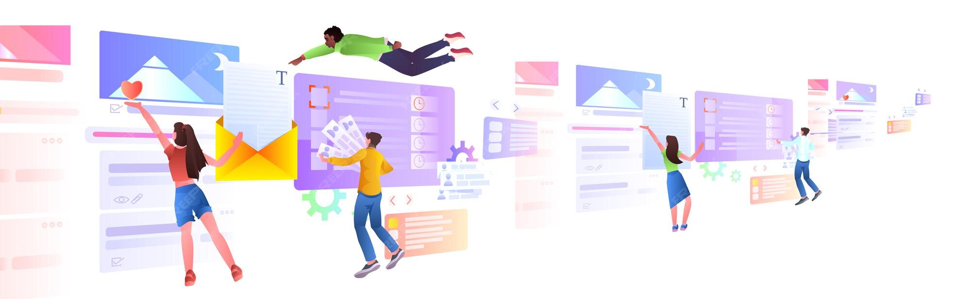 Premium Vector | Mix race developers team creating website ui web application development ...