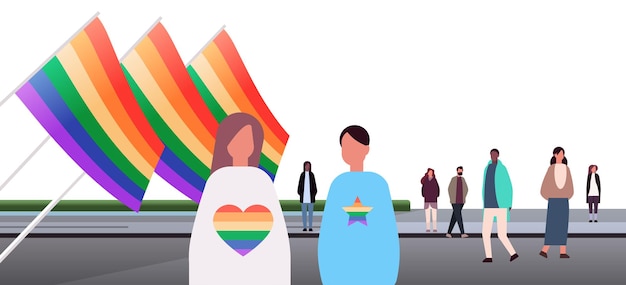 Premium Vector Mix Race People With Lgbt Rainbow Flags Gay Lesbian