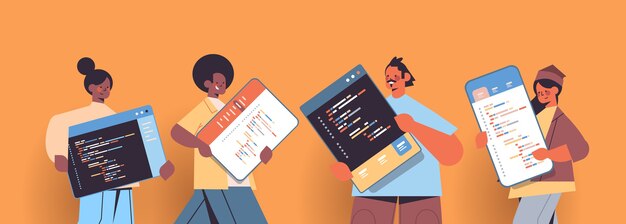 Premium Vector Web Developer Hands Using Tablet Pc Creating Program 1304